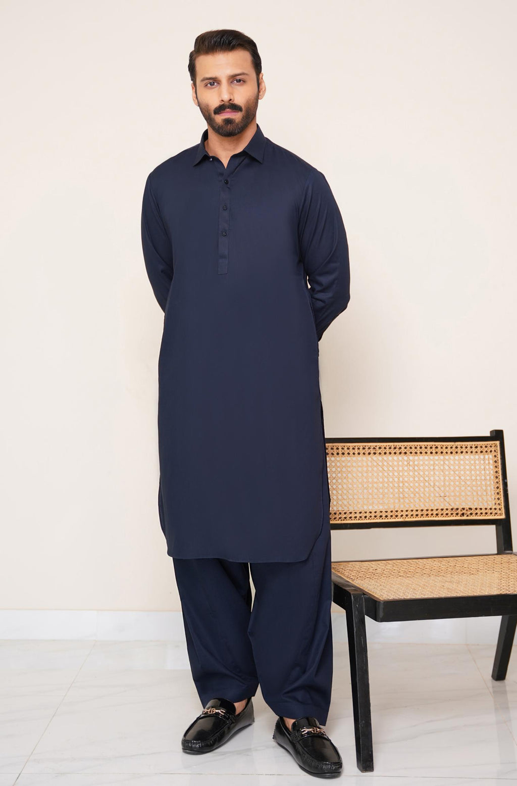 Textured Cotton Kameez Shalwar - Midnight Blue (Men) – Manto