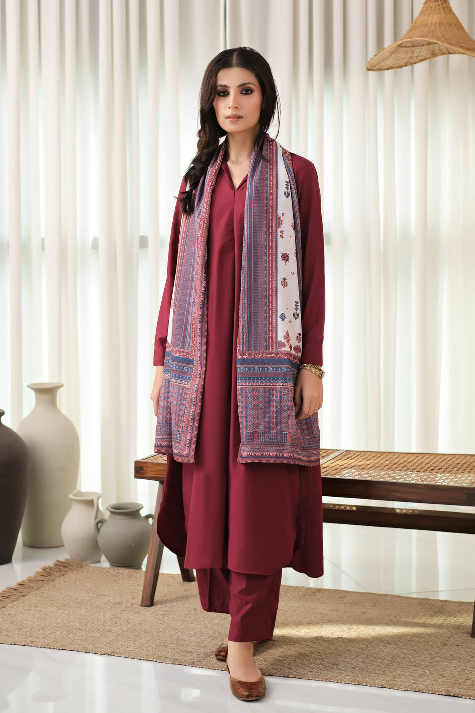 Aghaaz Stole - Maroon & Blue – Manto