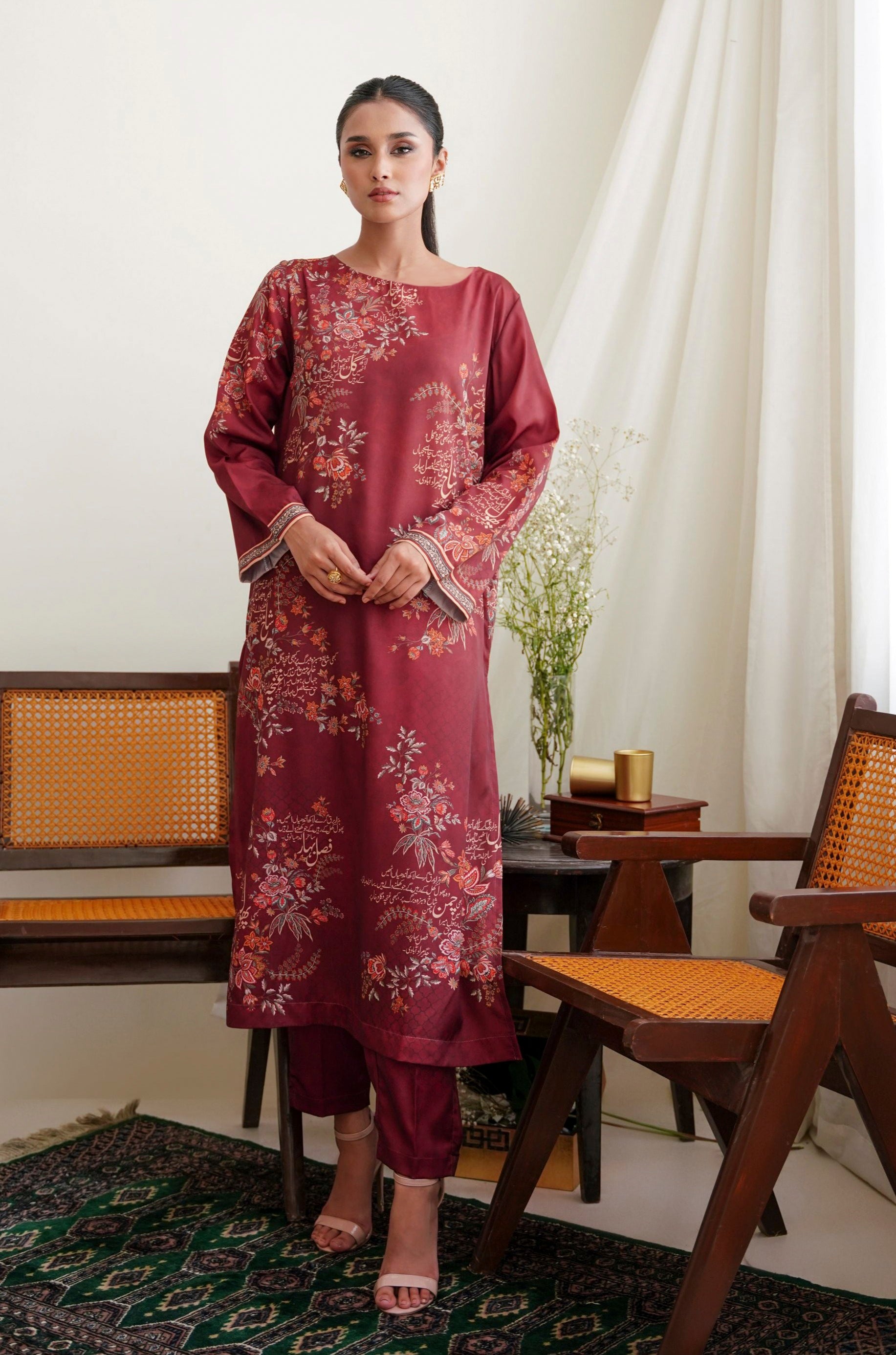 Chaman Co-ord Set - Deep Maroon – Manto