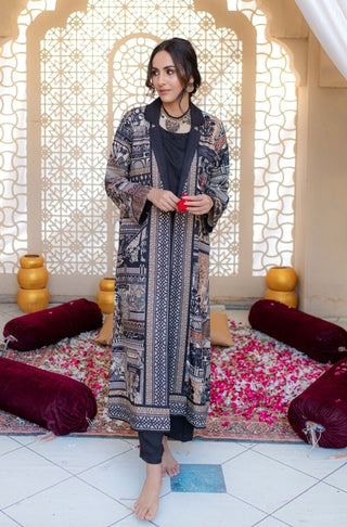 Shah Jahan Coat - Black & Beige – Manto
