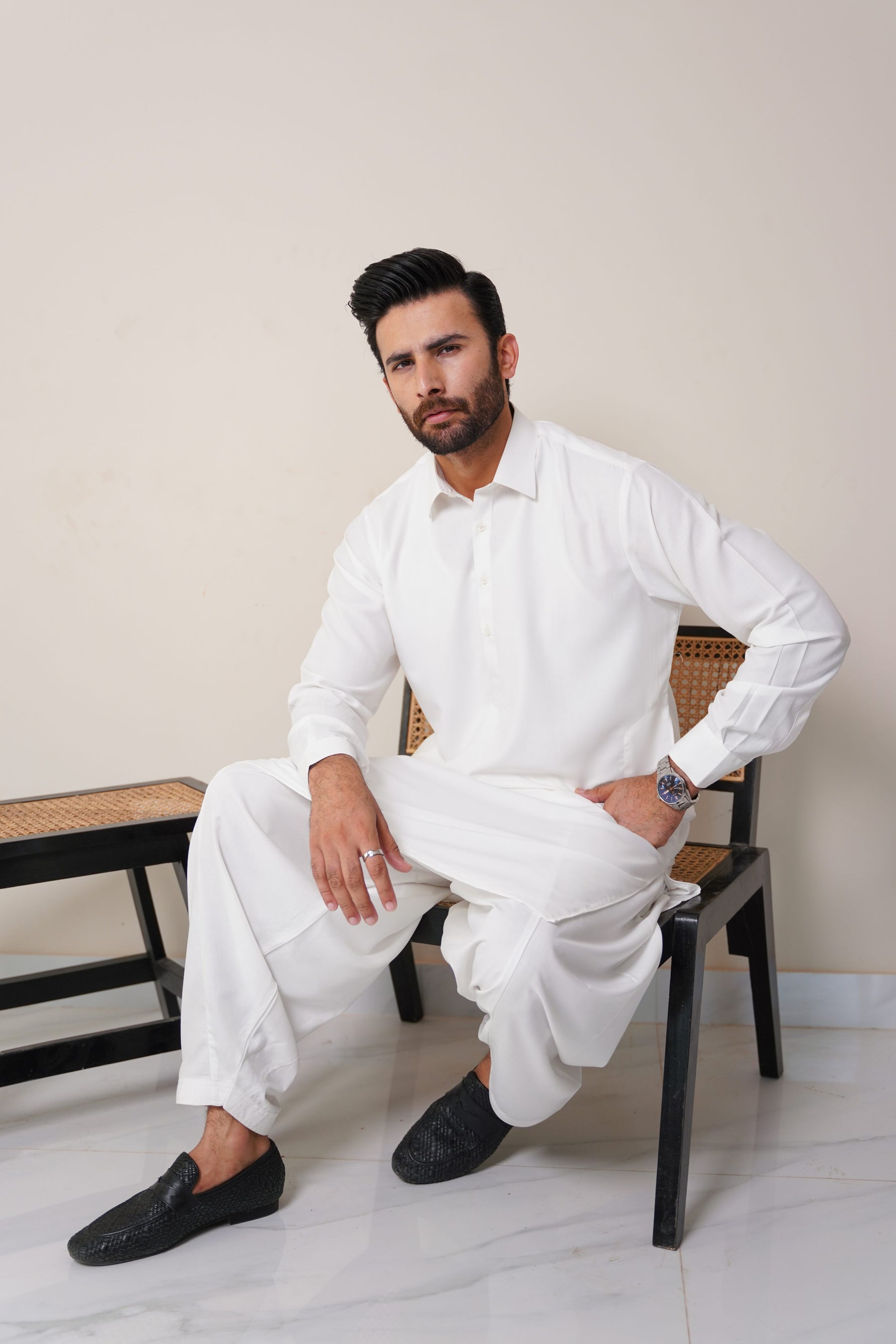 Jet Black - Lucknow (Men) - Without Collar Shalwar Kameez – Manto
